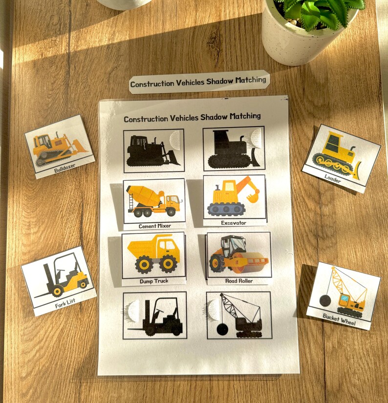 Construction Vehicles Shadow Matching Game, Fun Printable to Develop ...