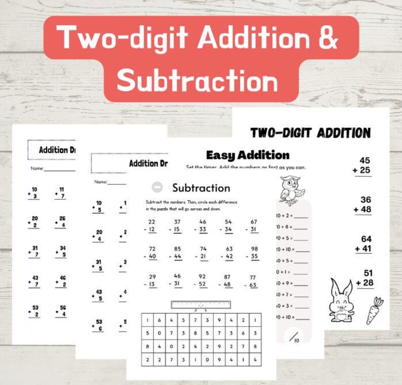 Two-digit Addition & Subtraction Worksheets for Kids 10 Math Practice ...