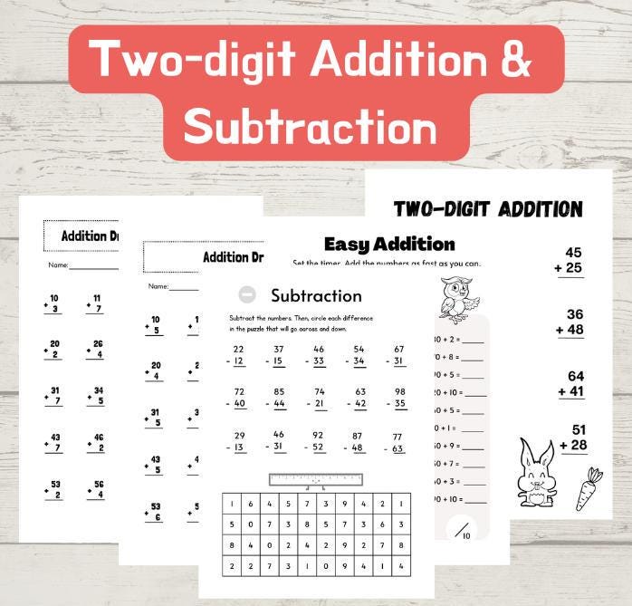 Two-digit Addition & Subtraction Worksheets for Kids 10 Math Practice ...