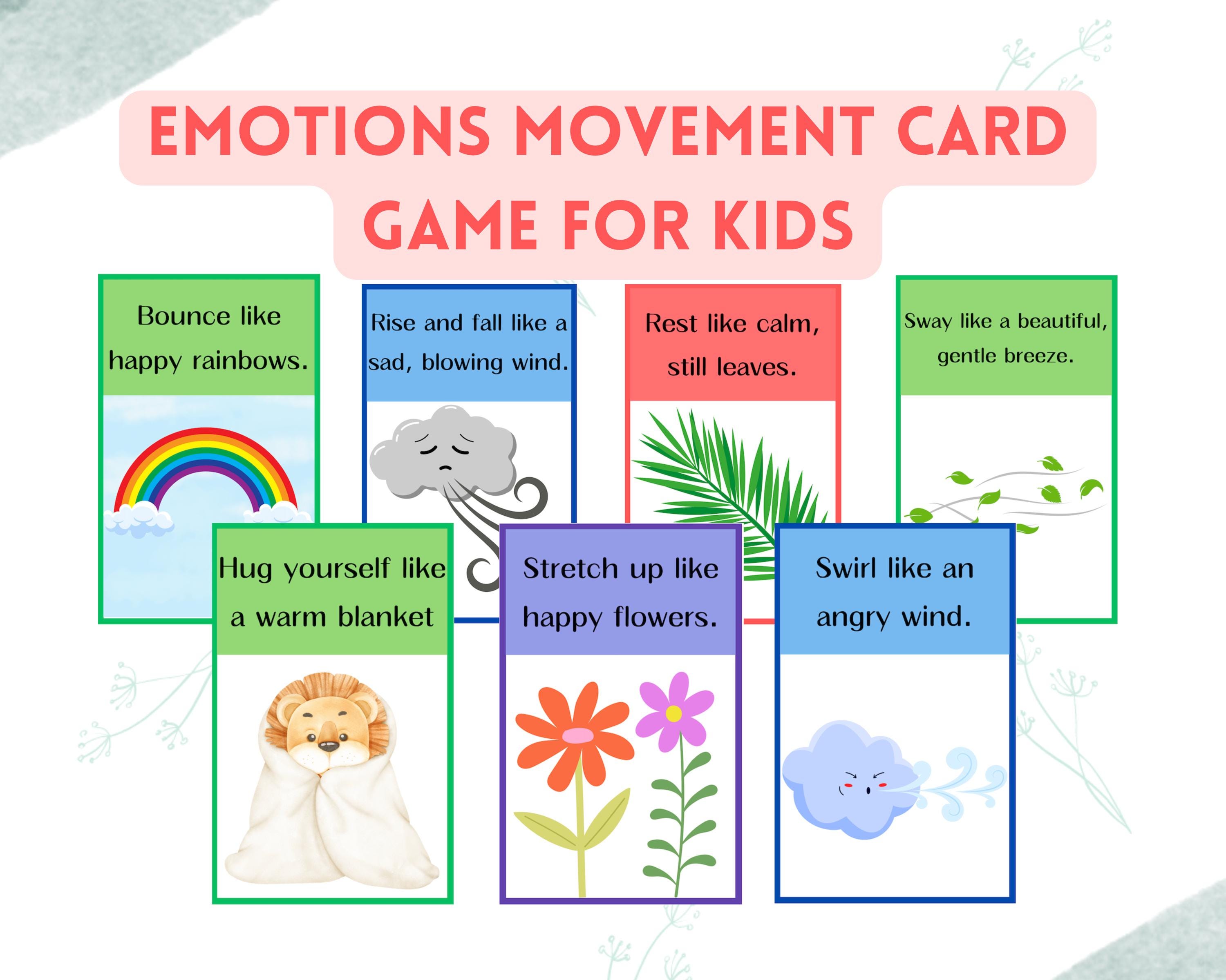 Emotion Movement Card Game for Kids, Express Feelings, Identifying ...