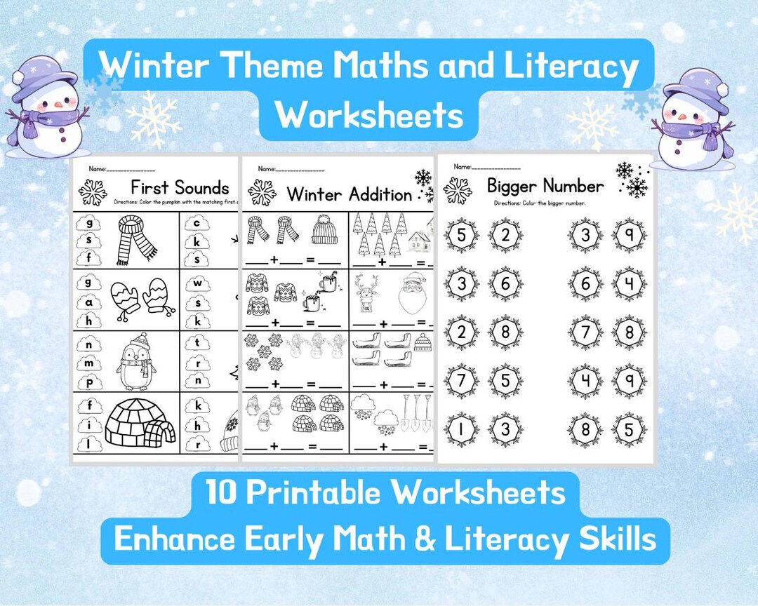 Winter Theme Math & Literacy Worksheets for Kids, 10 Fun Printable ...