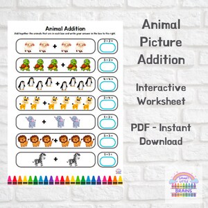 Math Picture Addition Worksheet Fun Animal Activity for Children Ideal ...