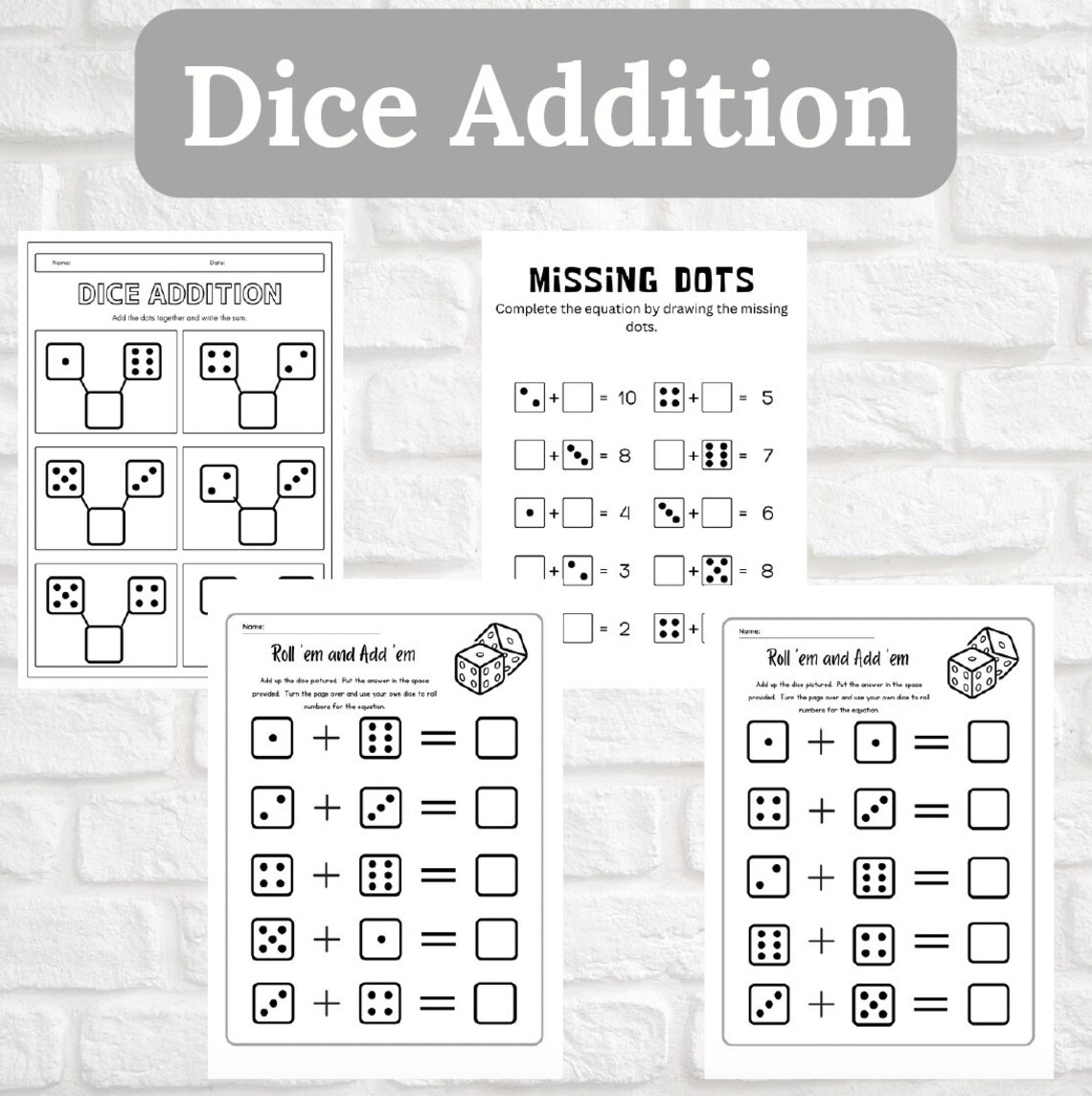Dice Math Addition Worksheets,fun Math Activity for Kids, Kindergarten ...
