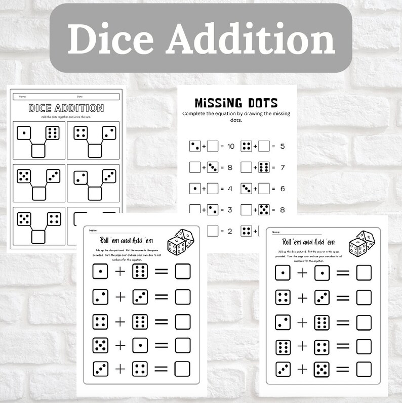 Dice Math Addition Worksheets,fun Math Activity for Kids, Kindergarten ...