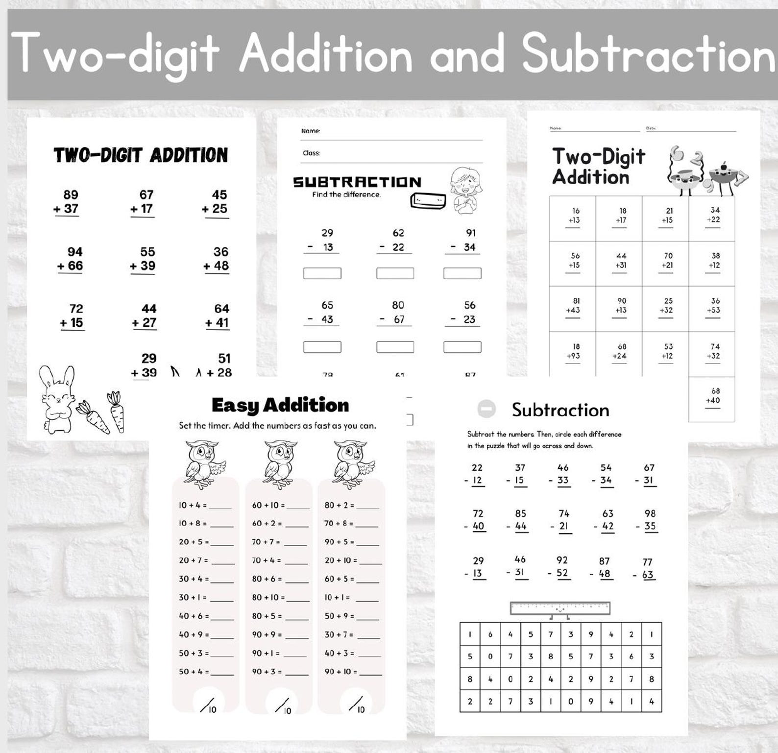 Two-digit Addition & Subtraction Worksheets for Kids 10 Math Practice ...