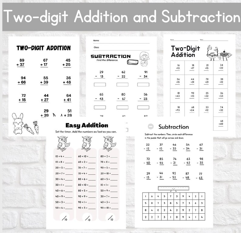 Two-digit Addition & Subtraction Worksheets for Kids 10 Math Practice ...