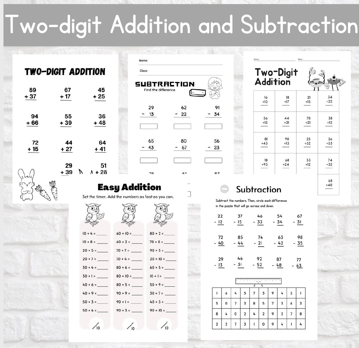 Two-digit Addition & Subtraction Worksheets for Kids 10 Math Practice ...
