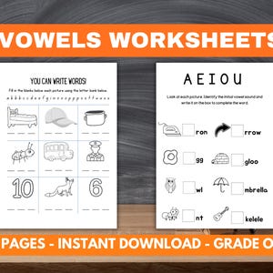 Grade 1 Vowel Worksheets, Phonics, Fill in the Blanks, Writing ...