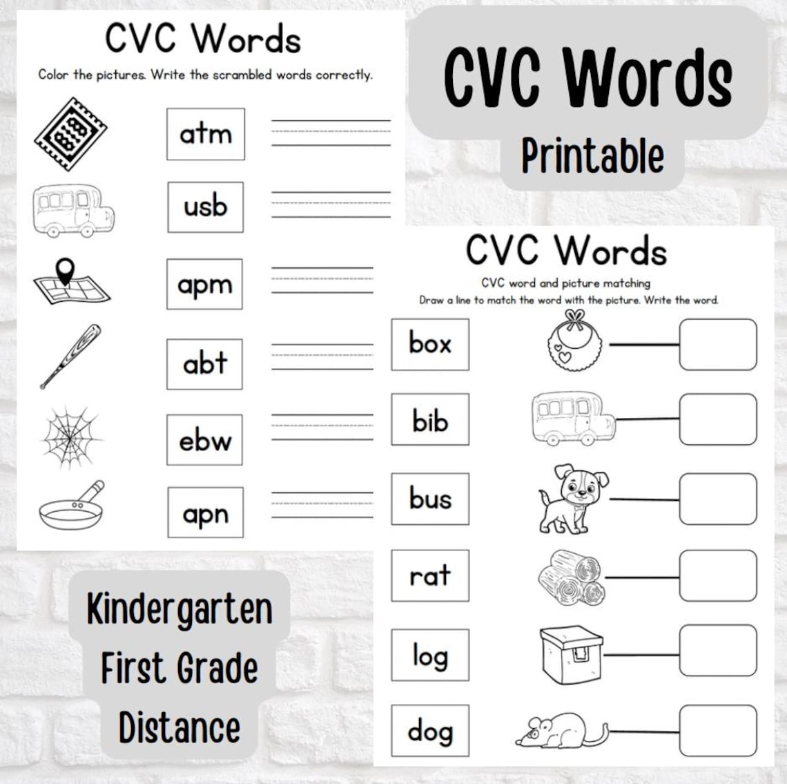 Kindergarten & Grade 1 CVC Words Worksheets Phonics Word Families ...