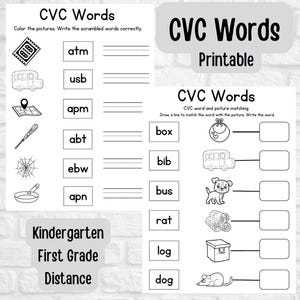 Kindergarten & Grade 1 CVC Words Worksheets Phonics Word Families ...