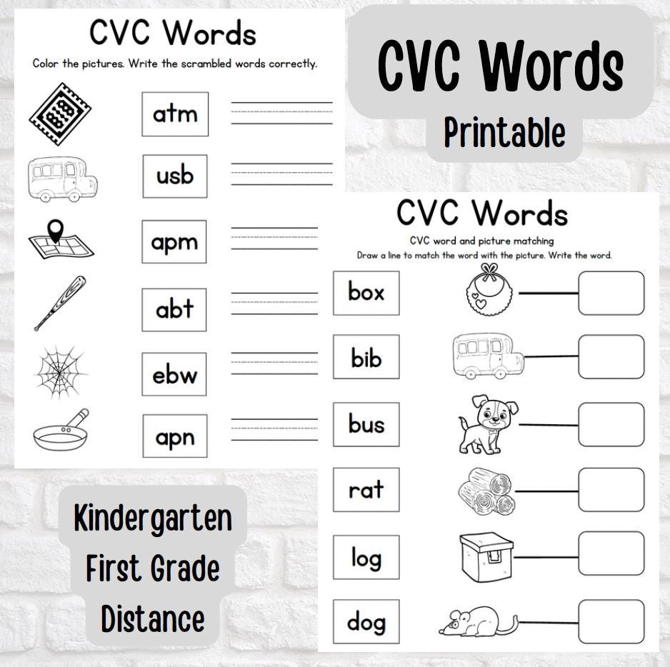 Kindergarten & Grade 1 CVC Words Worksheets Phonics Word Families ...