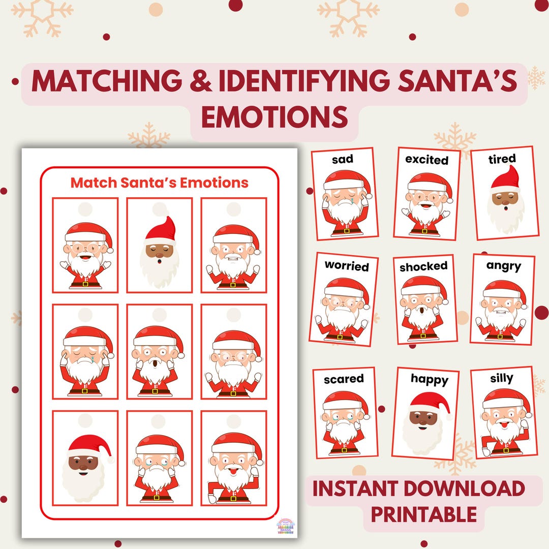 Matching & Identifying Santa's Emotions,matching Game, Identify ...