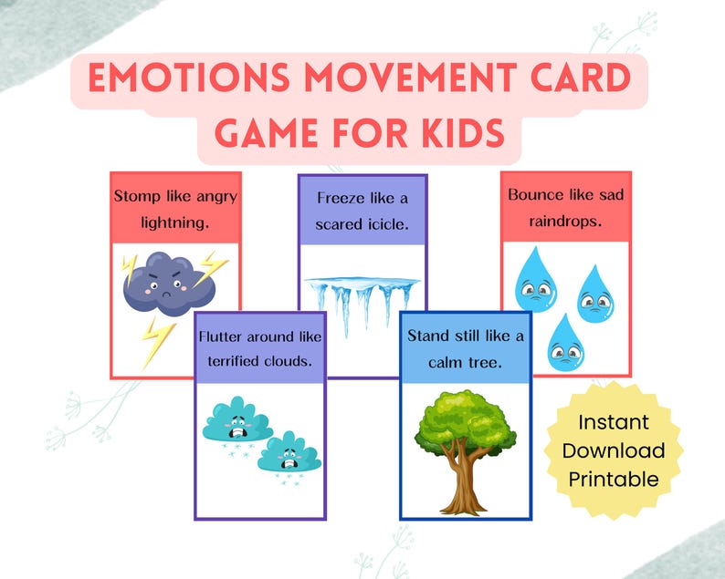 Emotion Movement Card Game for Kids, Express Feelings, Identifying ...
