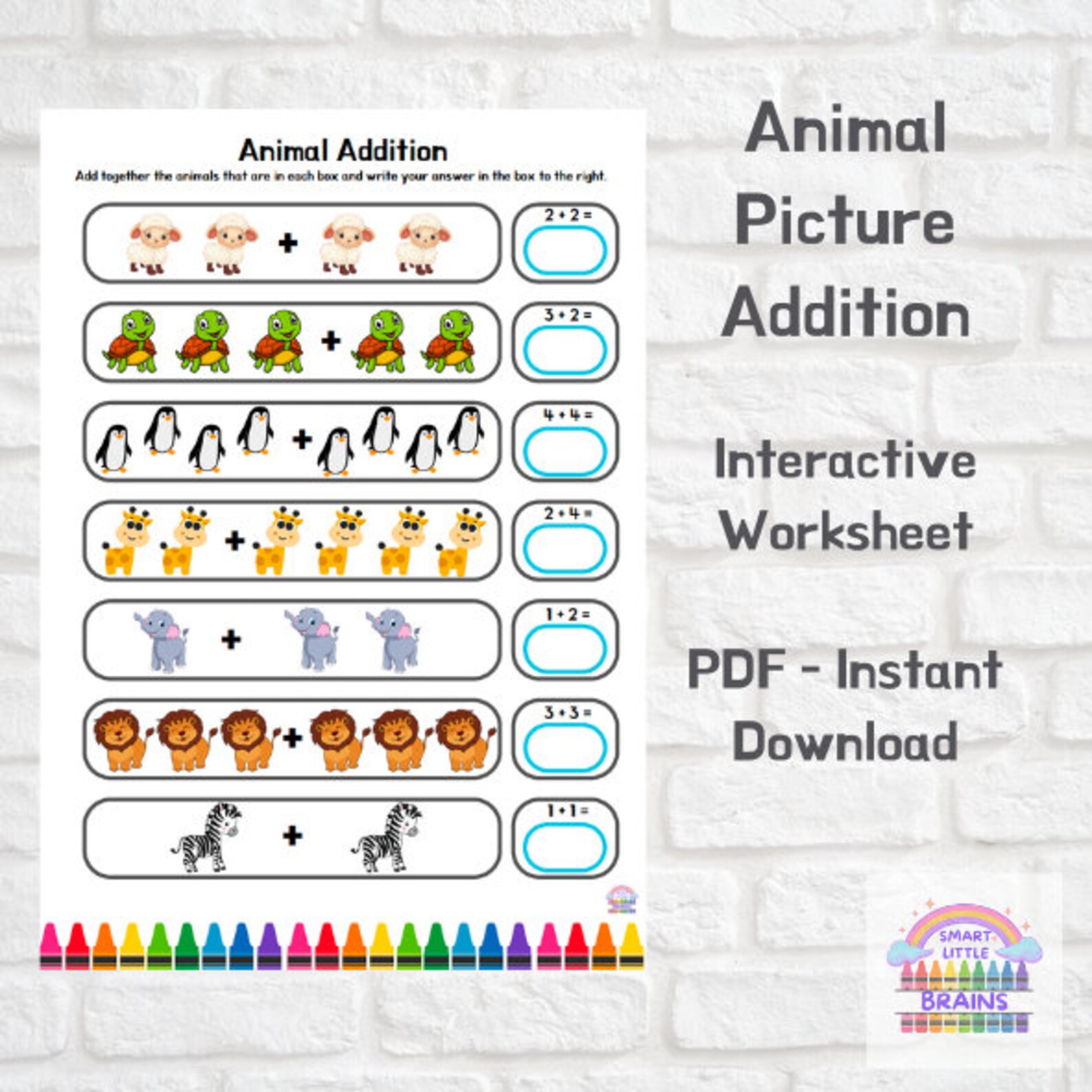 Math Picture Addition Worksheet, Fun Animal Activity for Children,ideal ...