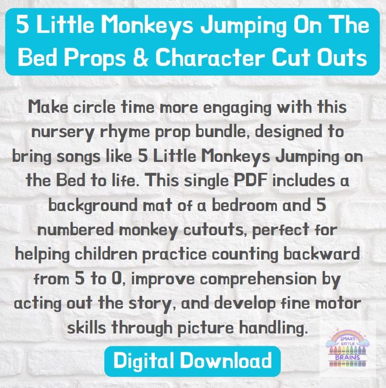 Circle Time Nursery Rhyme Props, 5 Little Monkeys Act Out Story ...