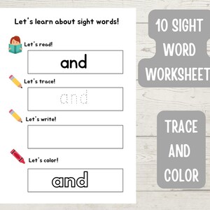 10 Sight Words Worksheets for Kids,read, Trace,write,color,sight Word ...