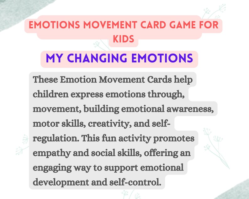 Emotion Movement Card Game for Kids, Express Feelings, Identifying ...