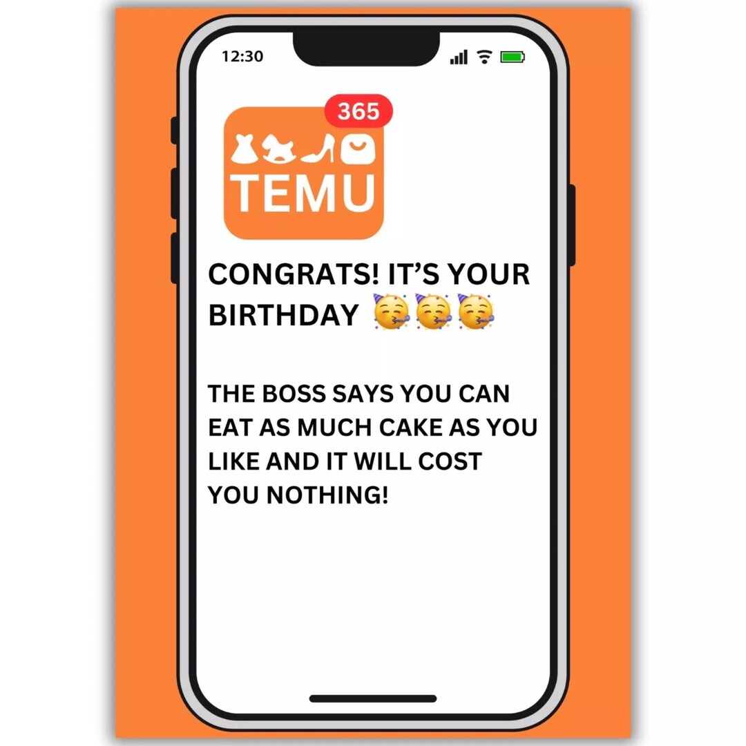 Funny Birthday Card, TEMU Boss Says You Can Eat as Much Cake as You ...