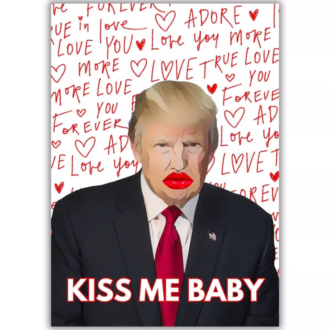 Funny Valentine's Day Card, Donald Trump, Kiss Me Baby Political Satire ...