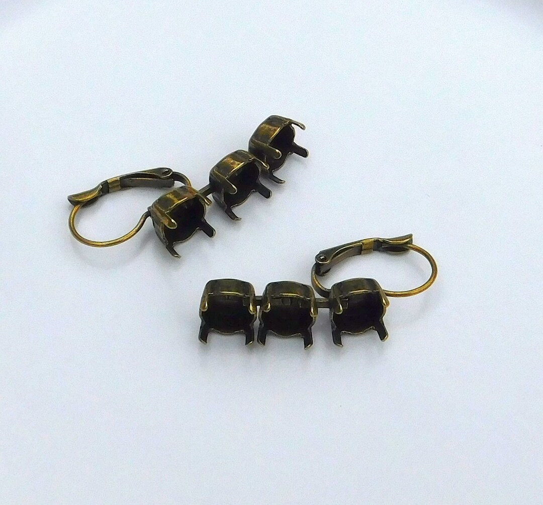 3 Stone Dangle 39ss 8mm Antique Brass Finish Empty Cup Chain Leverback ...