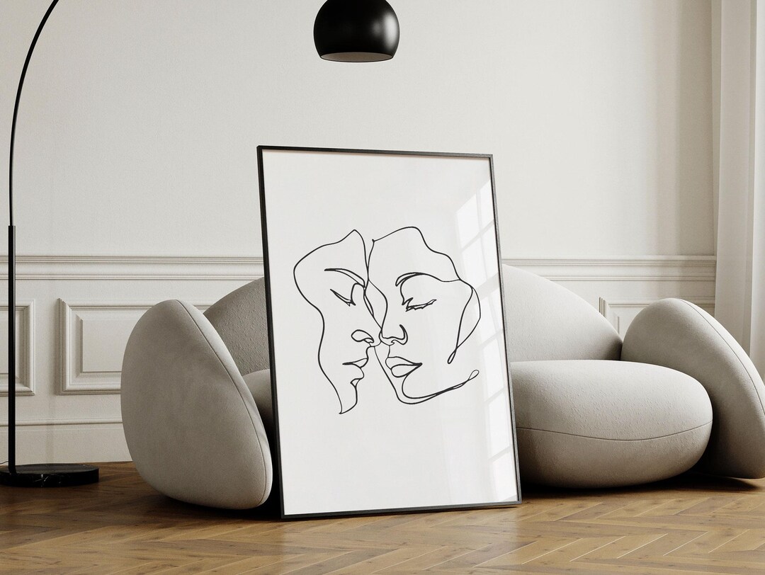 Monoline Couple-black and White-love-digital Download-illustration-art ...