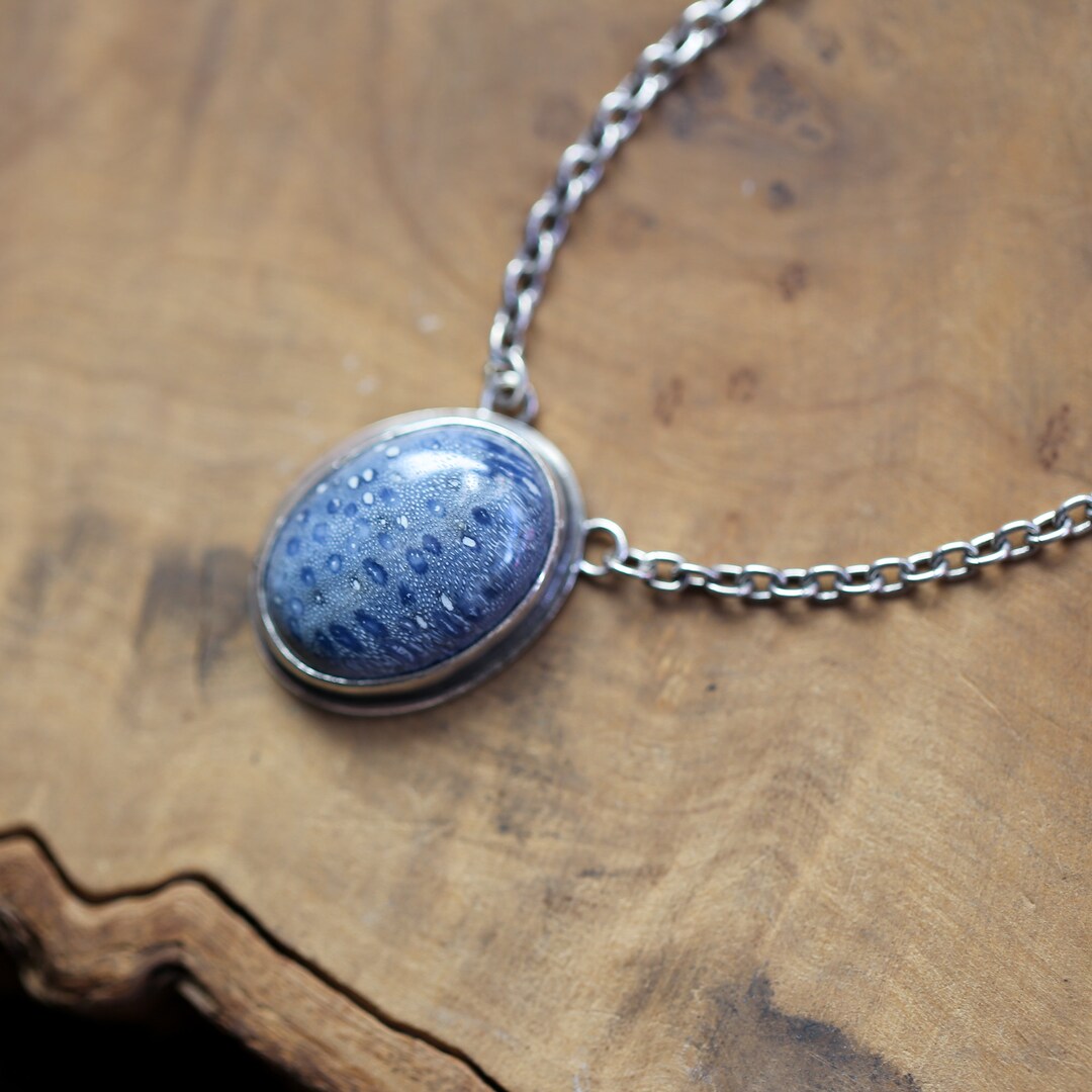 Blue Sponge Coral Necklace - Blue Sponge Coral Pendant - .925 Sterling ...
