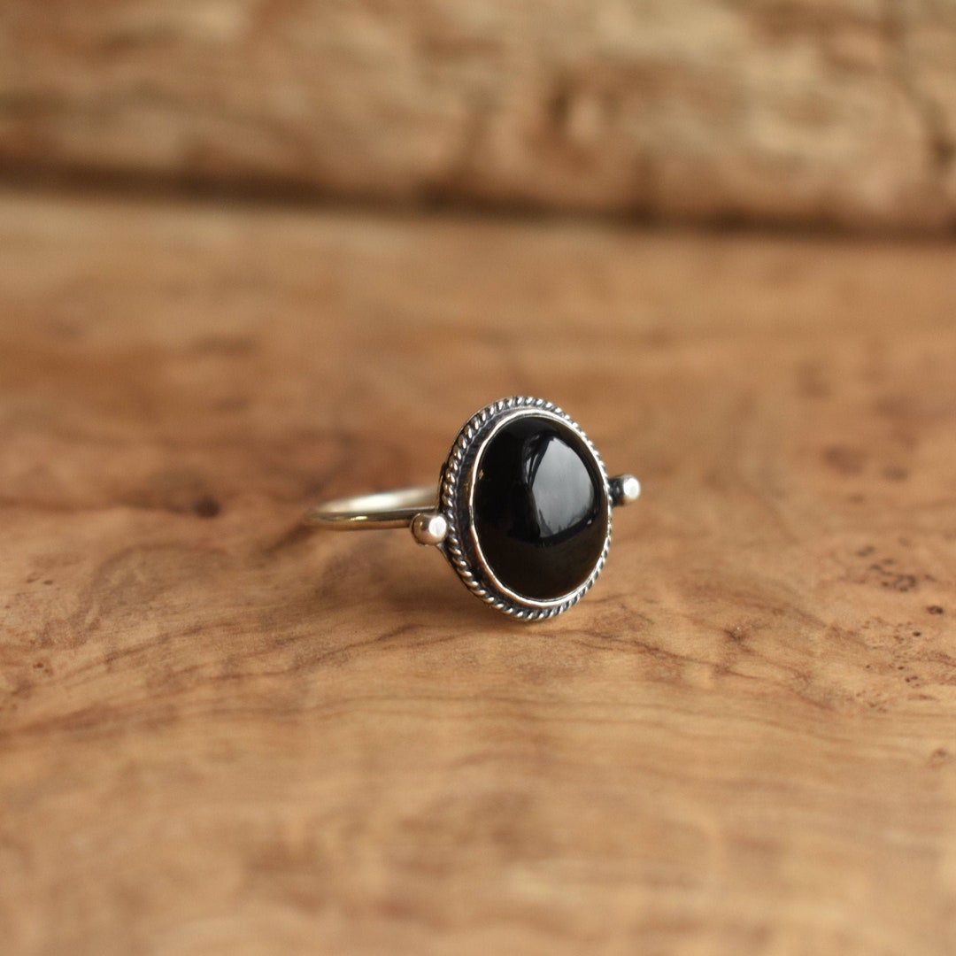 Dainty Black Onyx Ring – Sterling Silver Silversmith Stacking Ring - Etsy