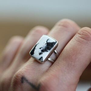 White Buffalo Statement Ring White Buffalo Rectangle Ring Silversmith ...