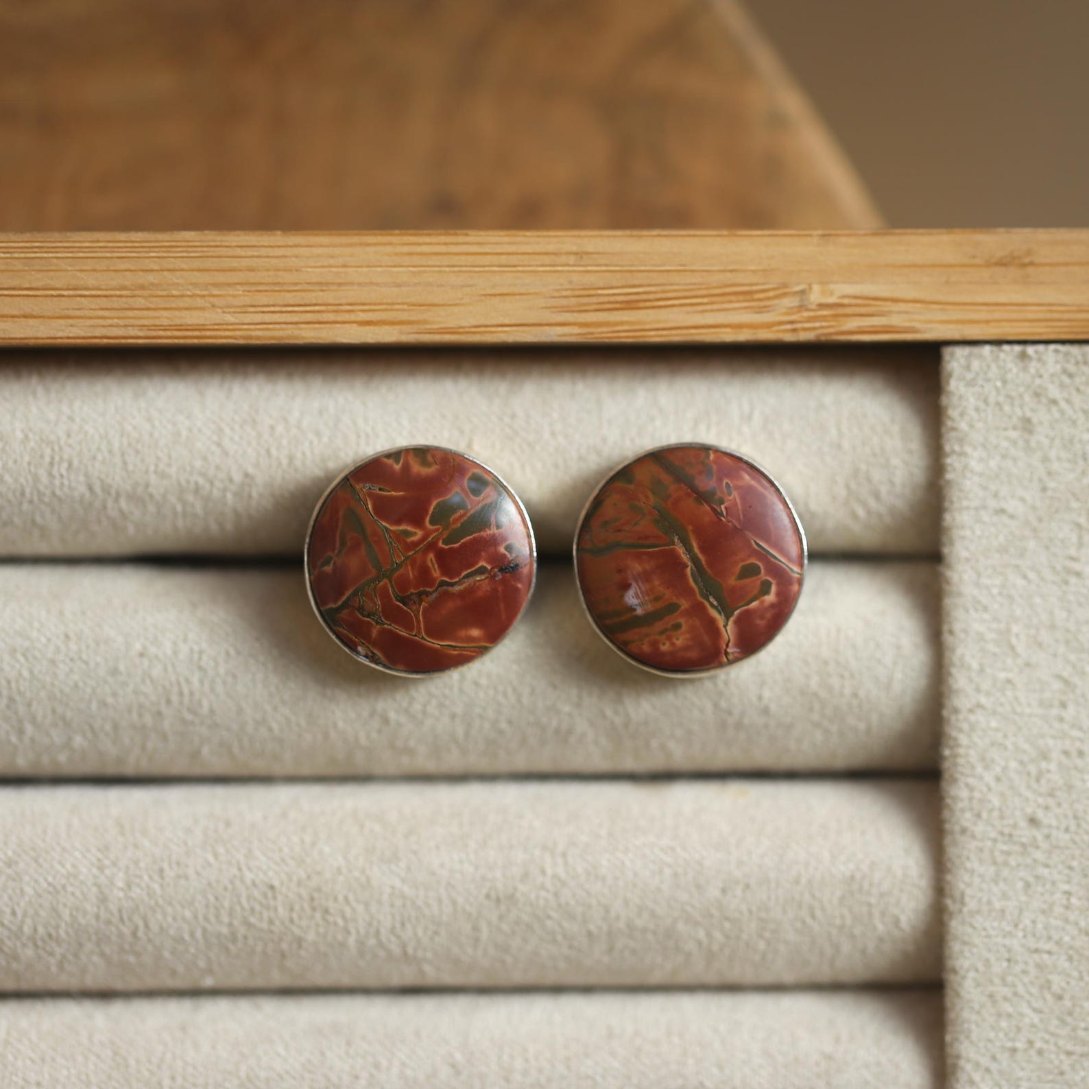 Red Creek Jasper Big Posts - Sterling Silver - Round Jasper Studs ...