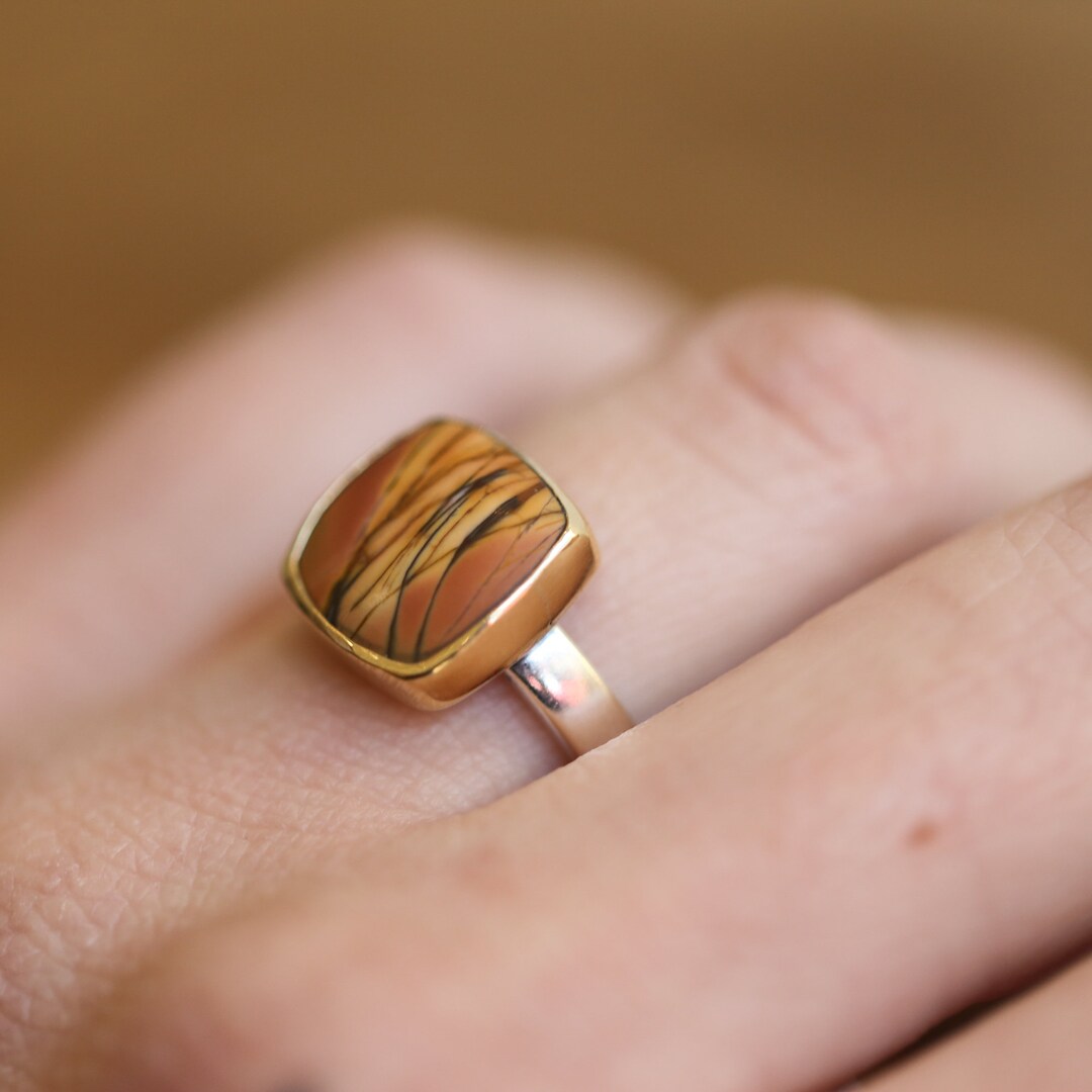 Red Creek Jasper Ring - 18K Solid Gold Bezel - .925 Sterling Silver ...