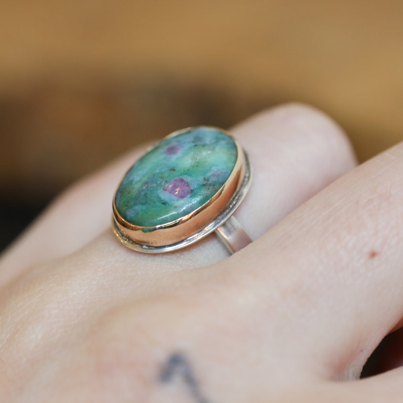 Ruby in Fuchsite Ring – Sterling Silver, Gold Bezel, Boho Jewelry - Etsy