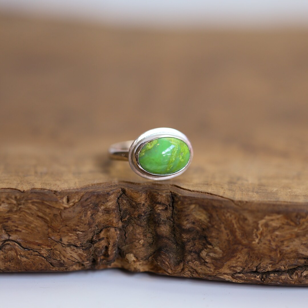 Green American Turquoise Ring - East West Turquoise Ring - Lime Green ...