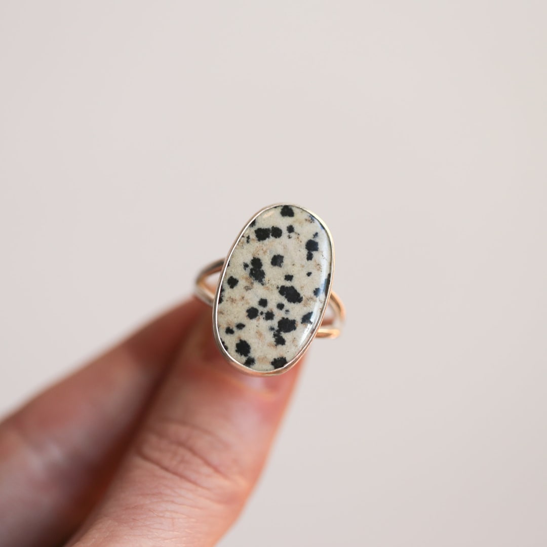 Dalmatian Jasper Ring - Big Spotted Jasper Ring - Black & White Stone ...