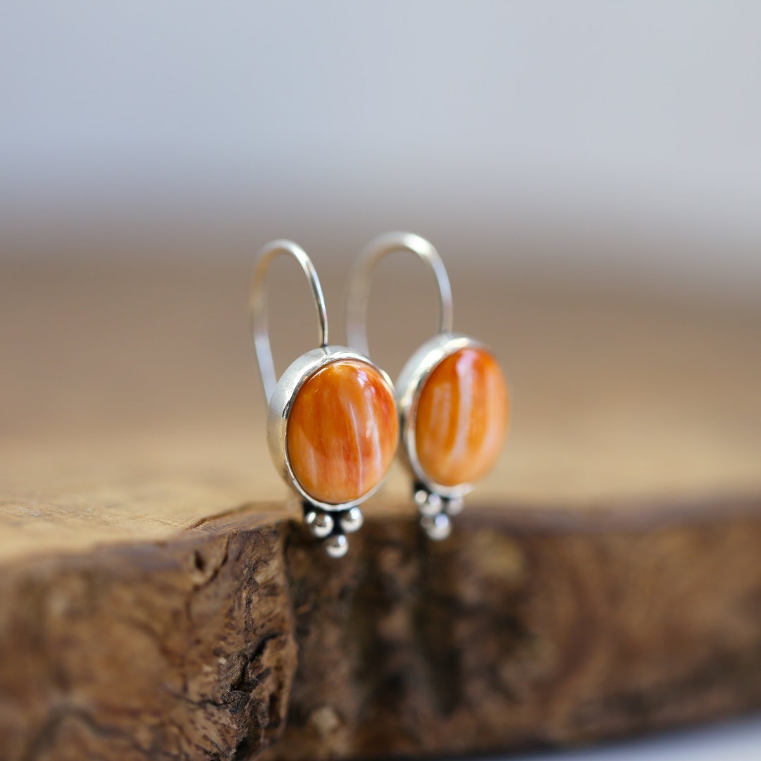 Spiny Oyster Piper Earrings - Spiny Oyster Drop Earrings - Orange Red ...