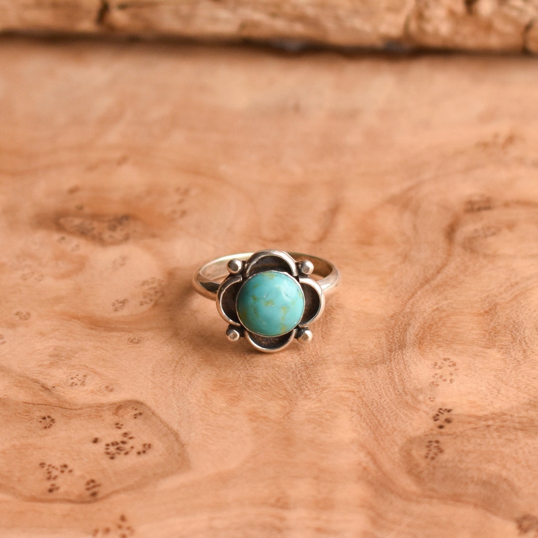 Turquoise Ring - Sterling Silver Ring - Flower Turquoise Ring - LBJ ...