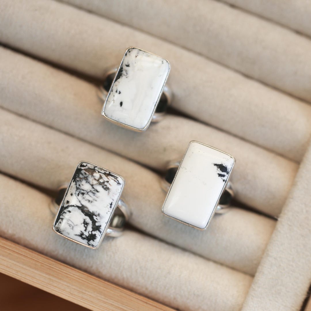 White Buffalo Statement Ring - White Buffalo Rectangle Ring ...