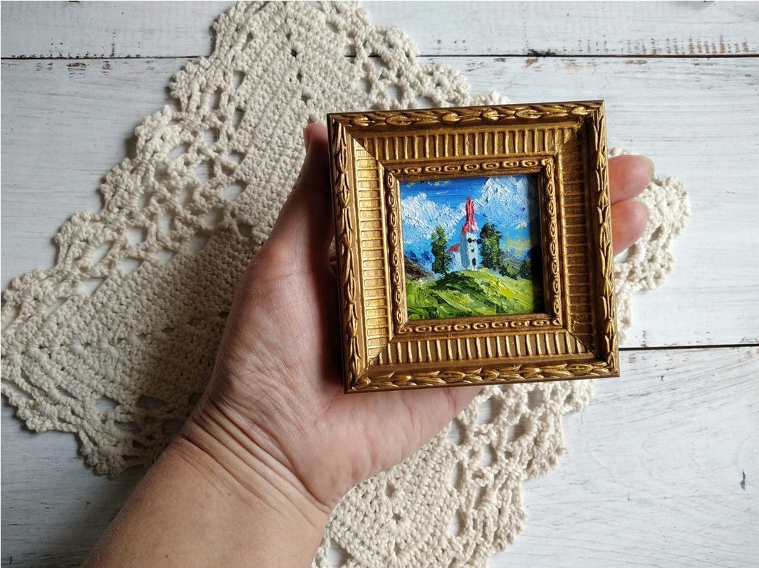 A Small Oil Painting in a Gold Frame. Chapel on the Mountain - Etsy