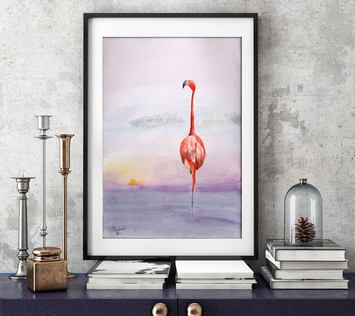 Pink Flamingo, Original Watercolor, Watercolor Brids 11.5 X 16 - Etsy