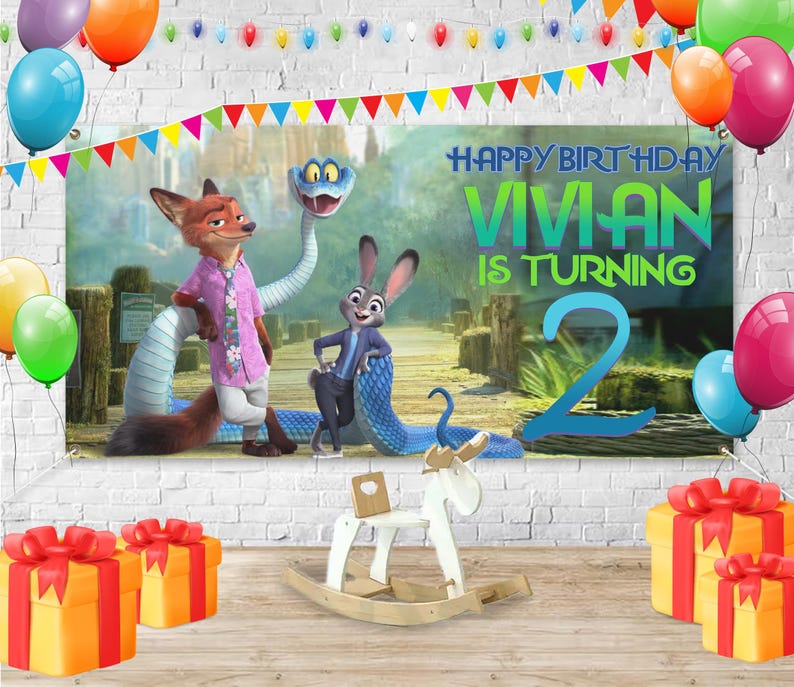 Zootopia 2 Birthday Party Backdrop Zootopia Baby Shower Banner ...