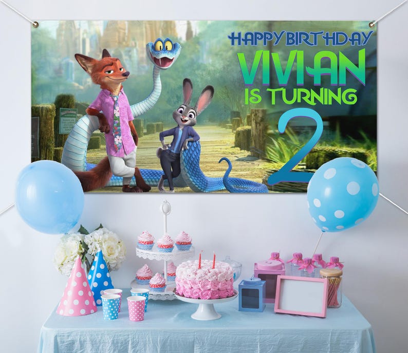 Zootopia 2 Birthday Party Backdrop Zootopia Baby Shower Banner ...