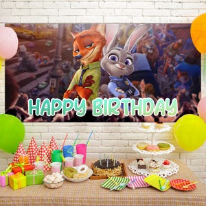 Zootopia Birthday Party Backdrop Zootopia Baby Shower Banner, Birthday ...