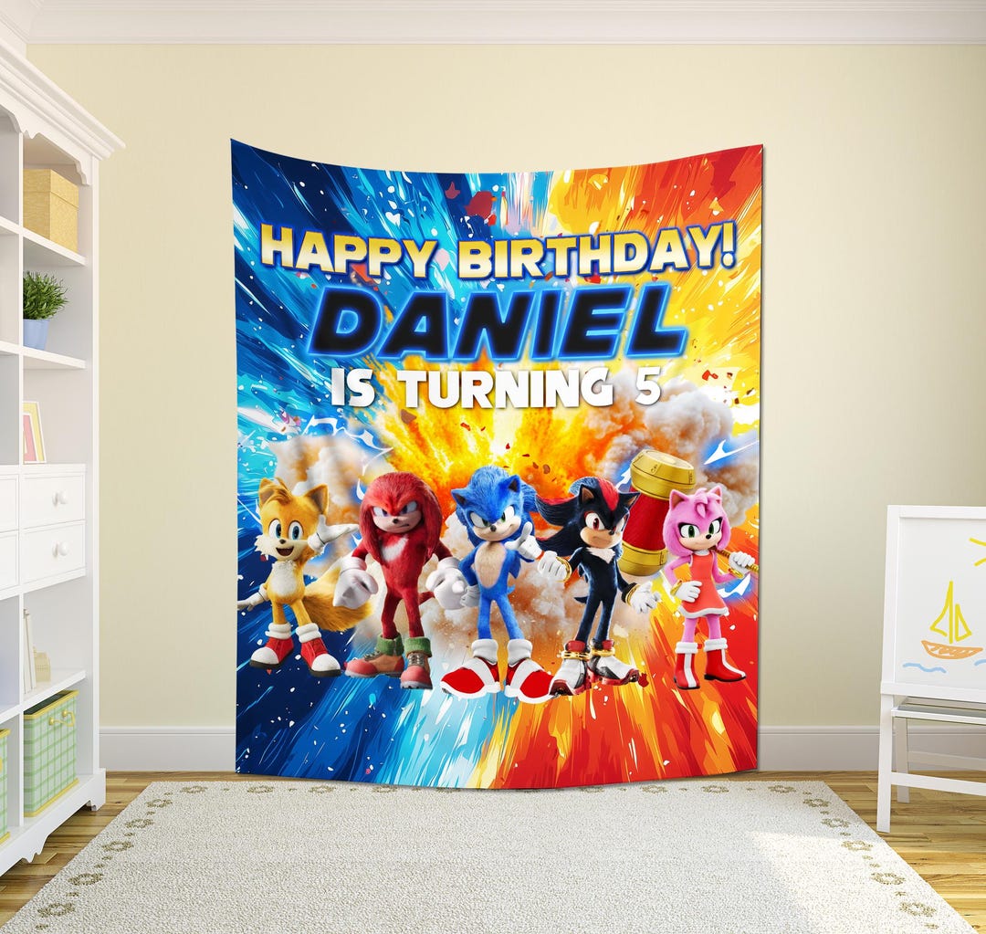 Sonic Birthday Party Backdrop/sonic Hedgehog 3 Birthday Banner/custom ...