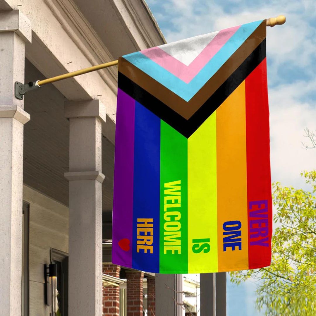 Rainbow Every One is Welcome Here Progress Pride Garden Flag, LGBTQ POC ...