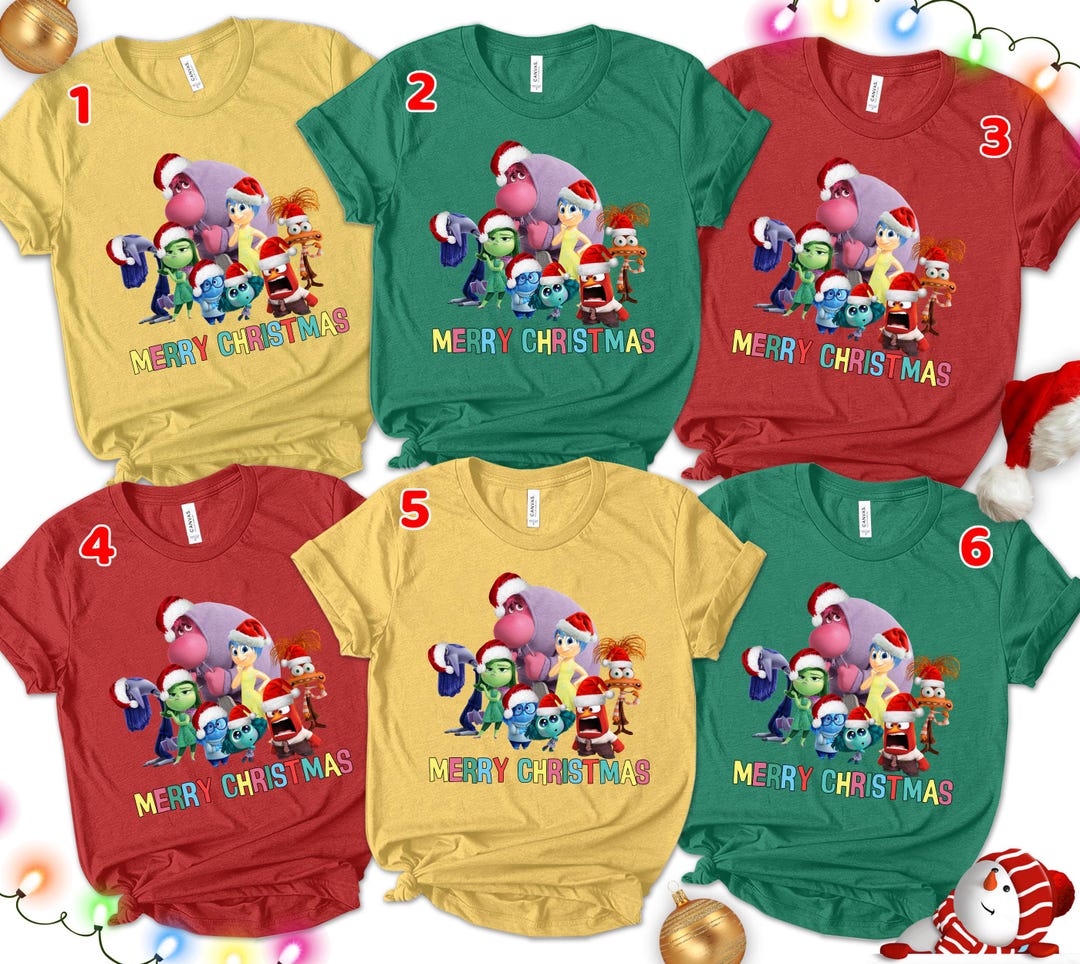 Disney Inside Out 2 Characters Christmas Lights Santa Costume Tee, Joy ...