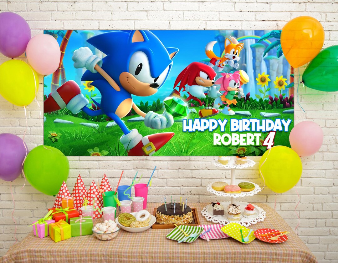 Sonic Birthday Party Backdrop/sonic Hedgehog 3 Birthday Banner/custom ...