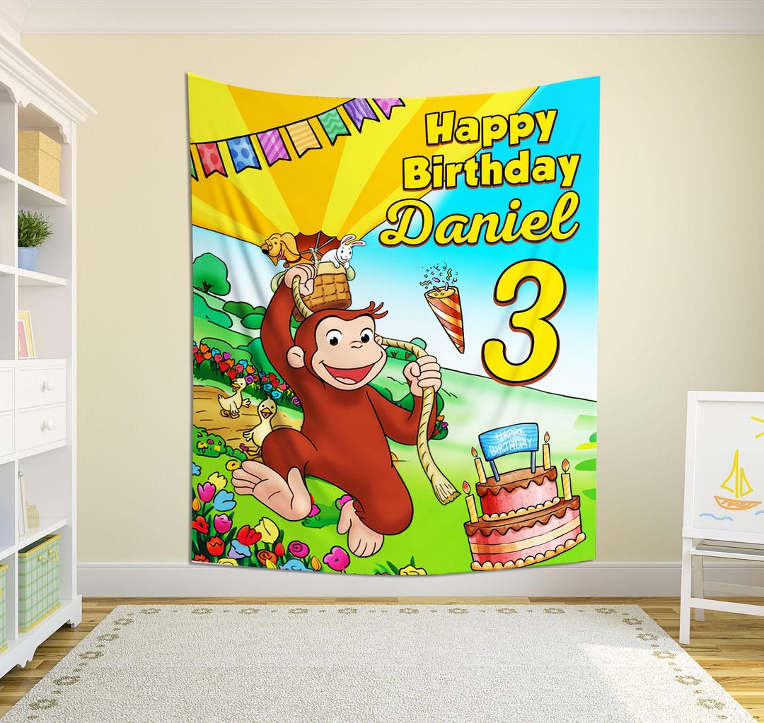 Curious George Birthday Backdrop/curious George Birthday Banner/curious ...