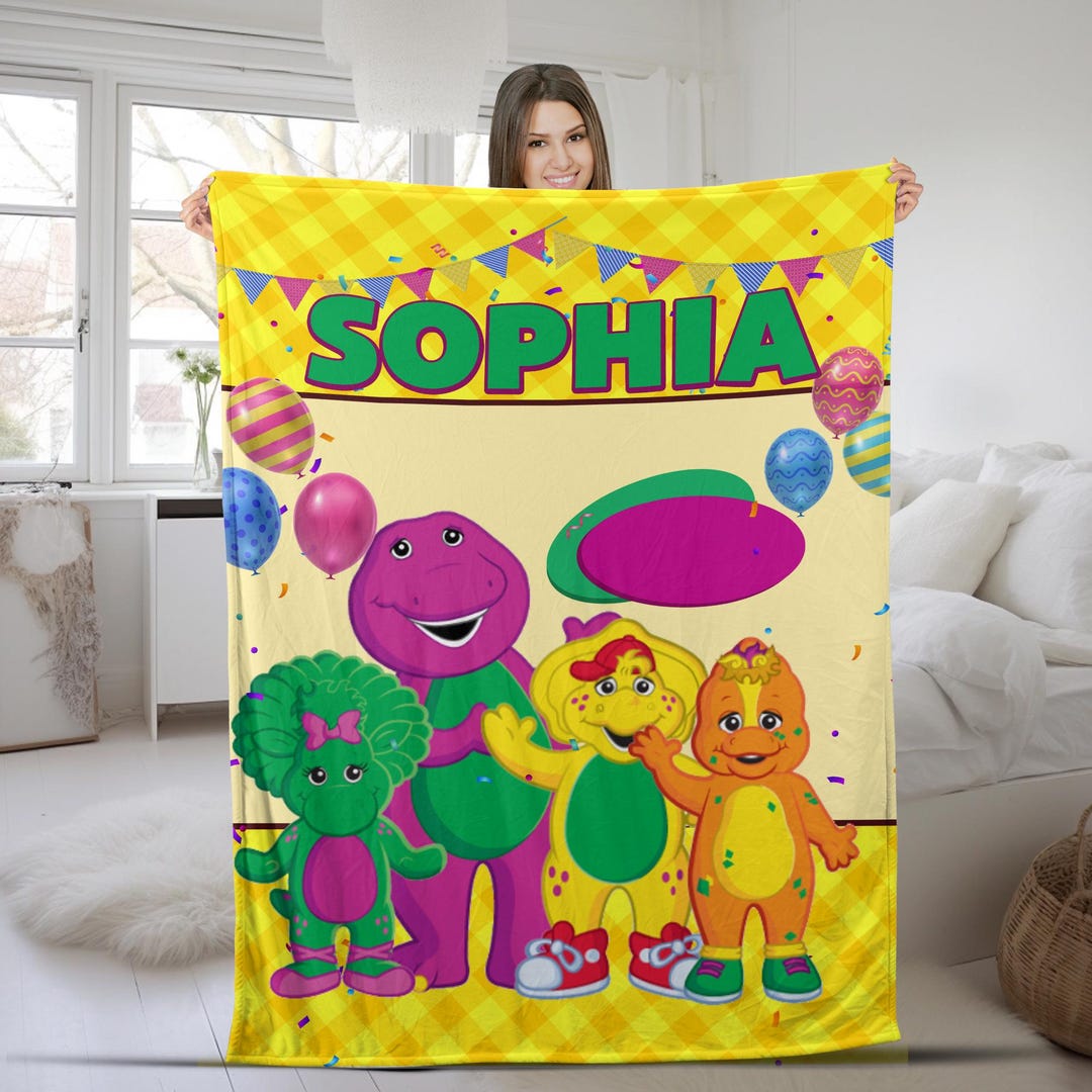 Barney Dinosaur Blanket, Custom Dino Birthday Gift Decoration, Barney ...
