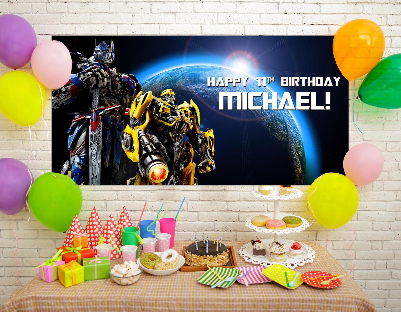 Transformers Birthday Banner, Personalized Party Backdrop Decoration ...