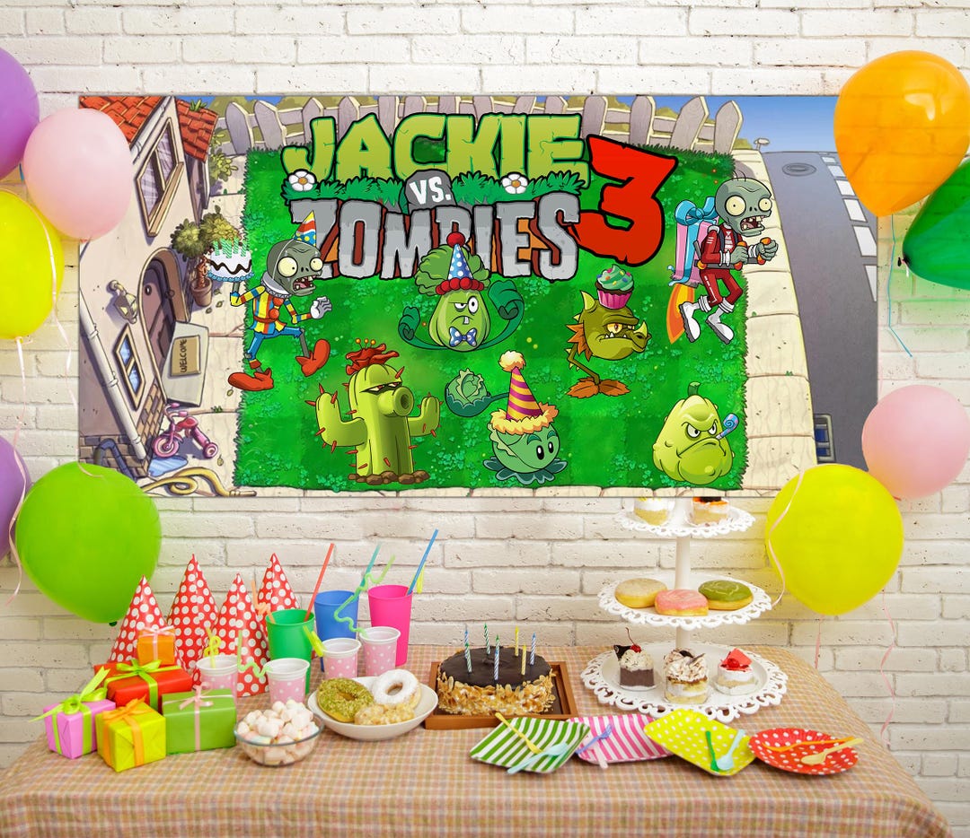 Custom Plants Vs Zombies Birthday Banner, Game Birthday Backdrop ...
