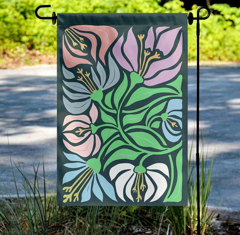 Botanical Matisse Garden House Banner, Flower Market Boho Gardener ...